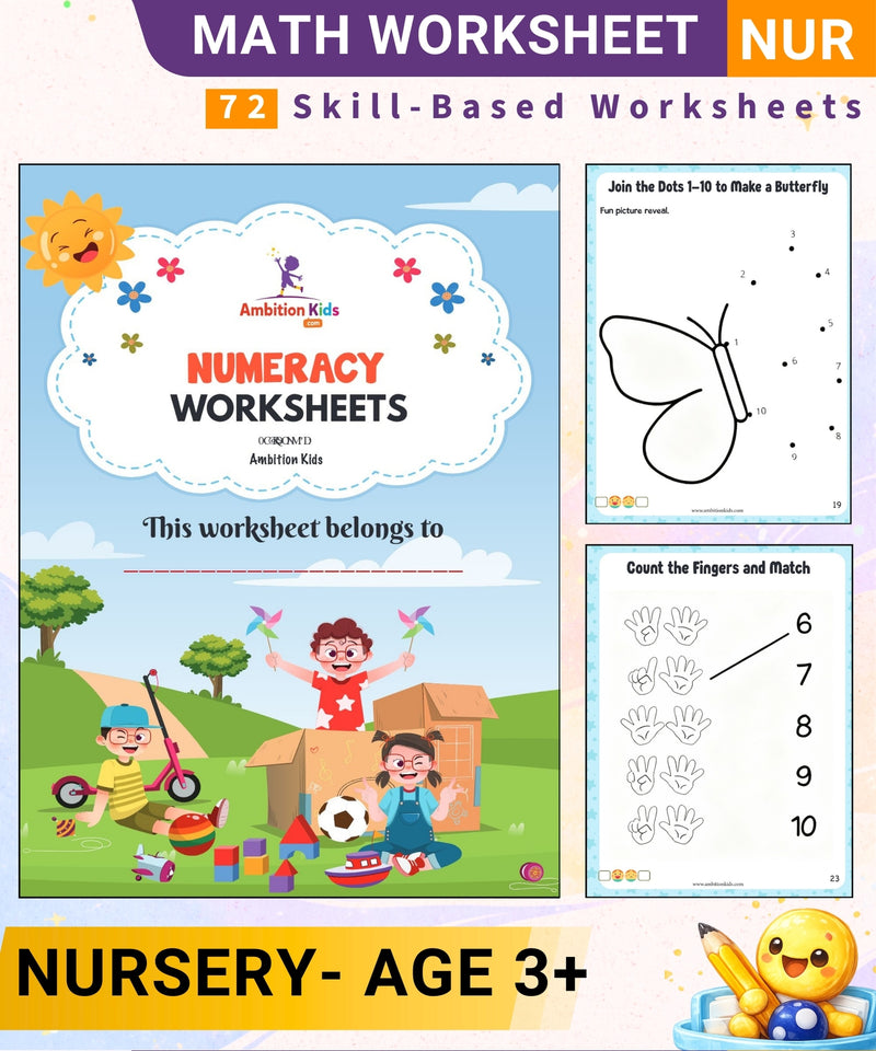 Nursery Math & Numeracy Printable Worksheets | (Age 3+)